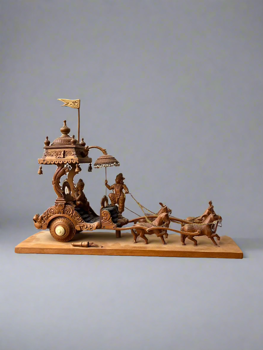 Sandalwood Fine Carved Arjun Rath Chariot – Mohit Jangid Artist